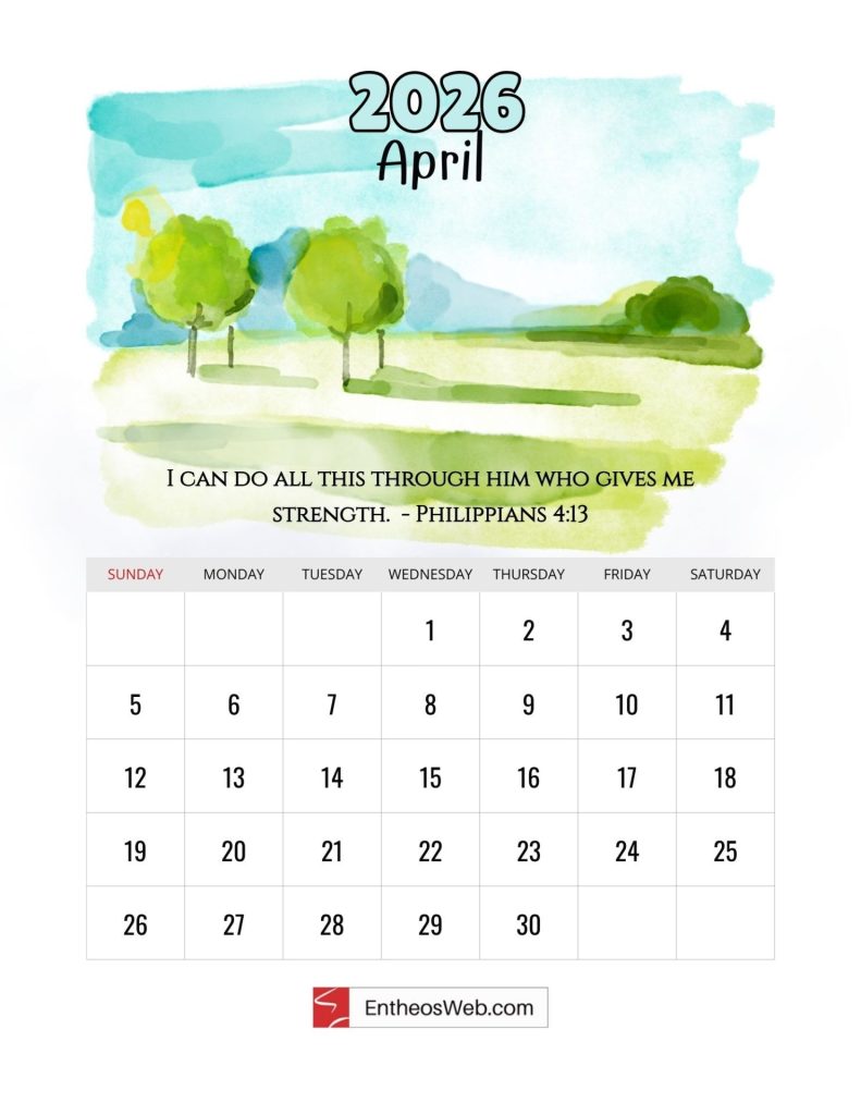 Christian 2026 Calendar with Bible Verses » EntheosWeb