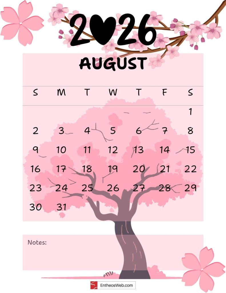 August 2026 Calendar Printables | EntheosWeb