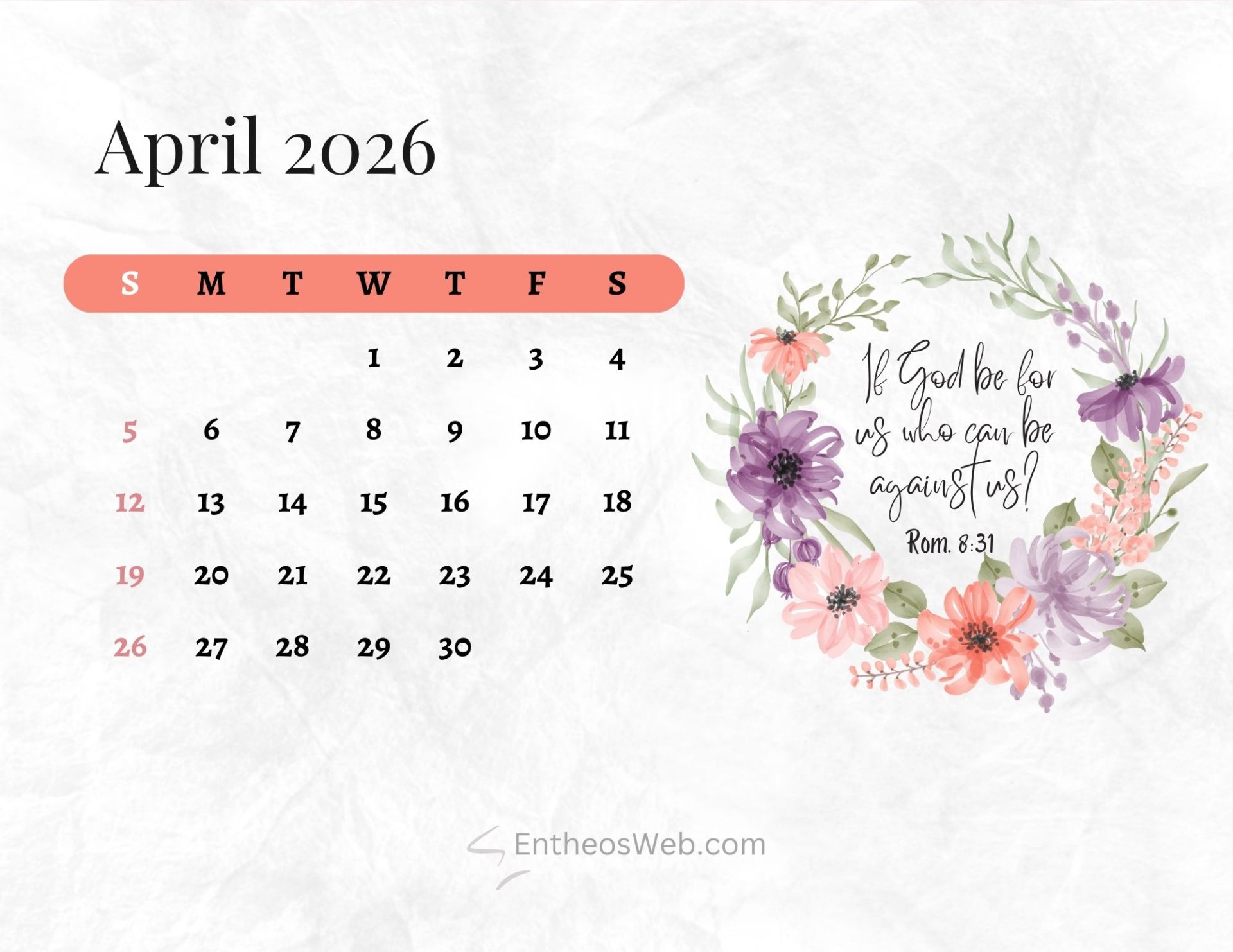 Free 2026 Christian Calendar Printable with Bible Verses | EntheosWeb