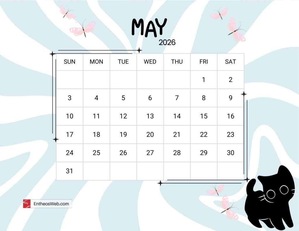 Cute Cats Pastel 2026 Monthly Calendar for Print – Landscape & Portrait ...