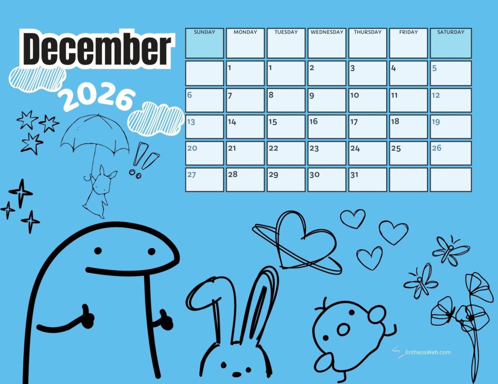 2026 Monthly Printable Doodle Calendar with Weekends Highlighted ...