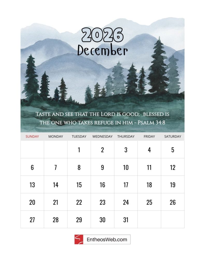 Christian 2026 Calendar with Bible Verses | EntheosWeb