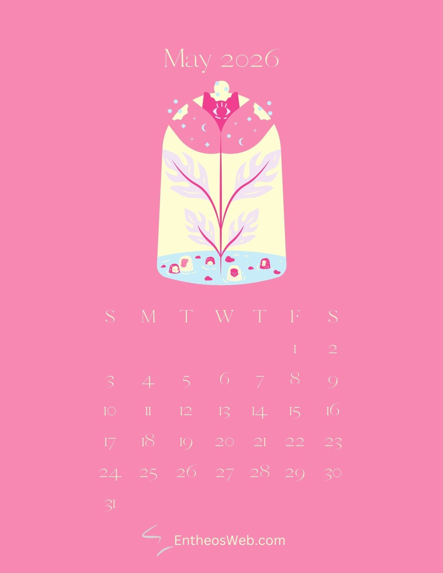 Vivid Contrast 2026 Monthly Vertical Printable Calendar | EntheosWeb