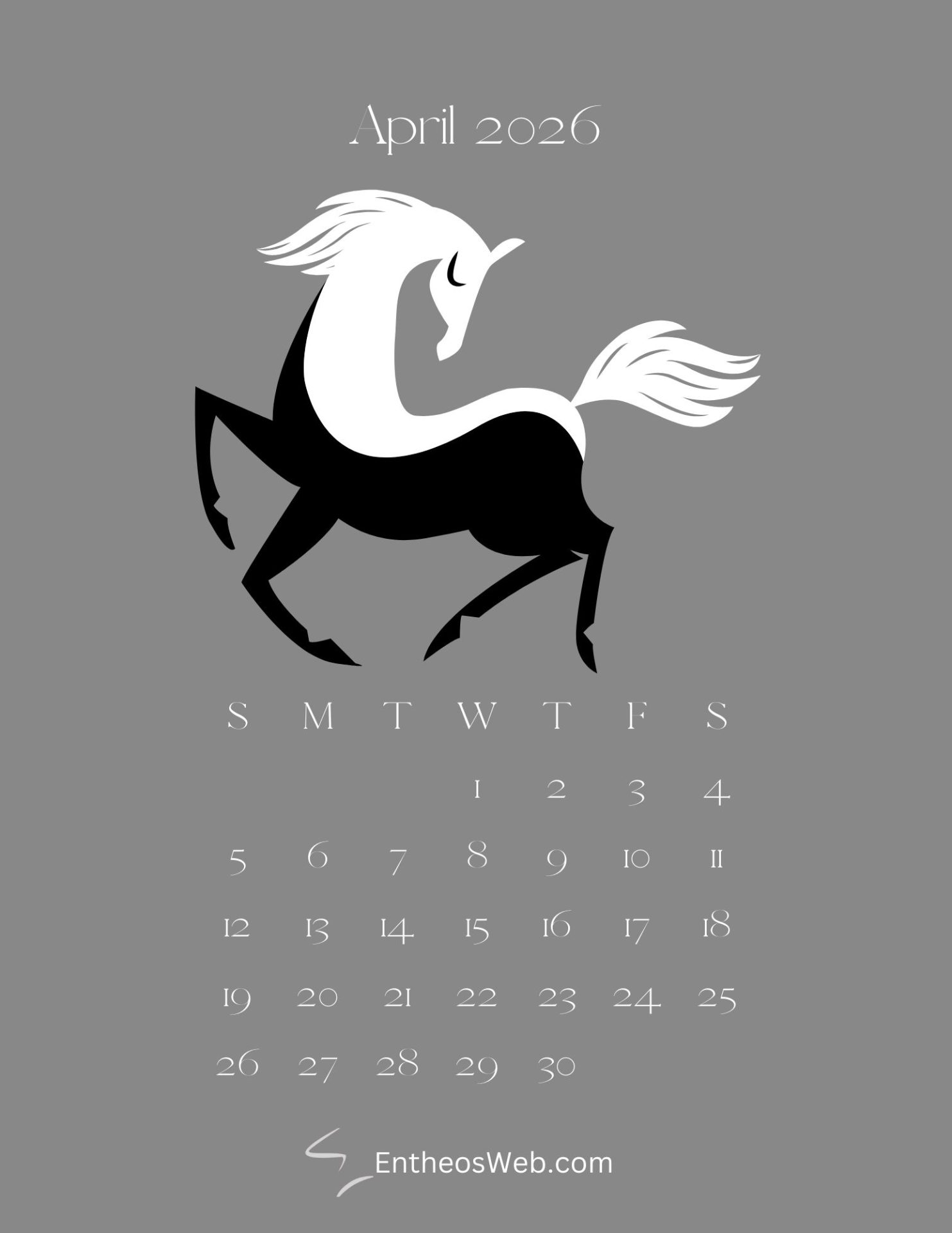 Vivid Contrast 2026 Monthly Vertical Printable Calendar | EntheosWeb