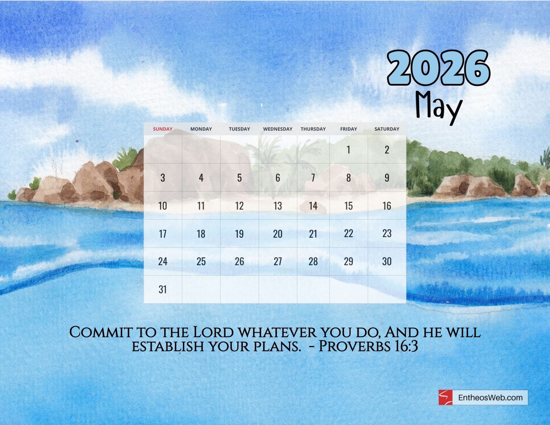 Christian 2026 Calendar with Bible Verses | EntheosWeb