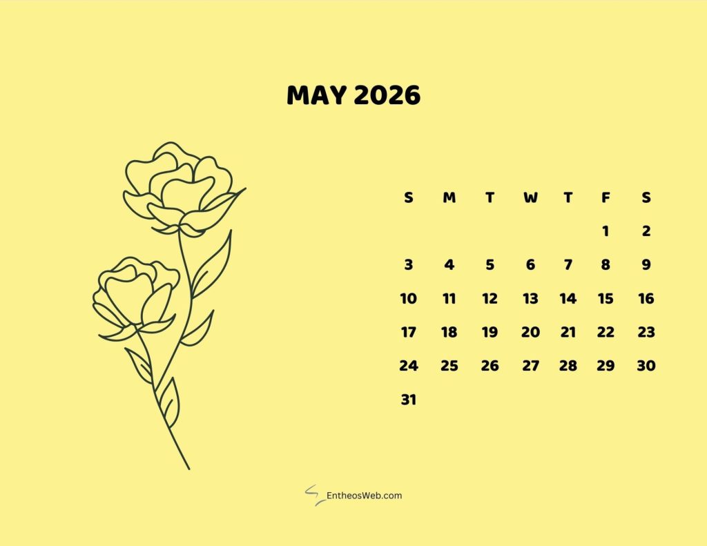 2026 Simple Flower Outline Monthly Calendar | EntheosWeb