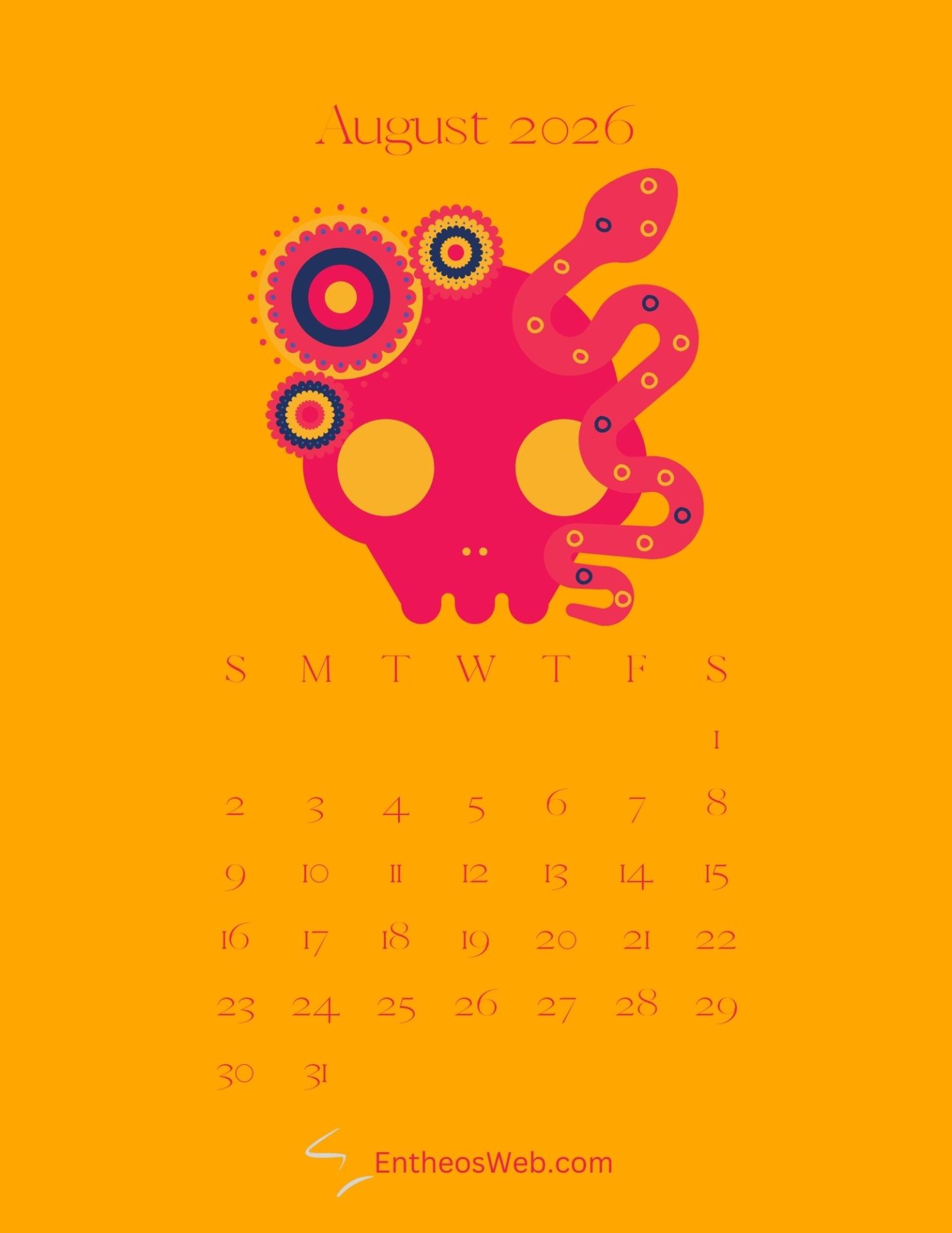 Vivid Contrast 2026 Monthly Vertical Printable Calendar | EntheosWeb