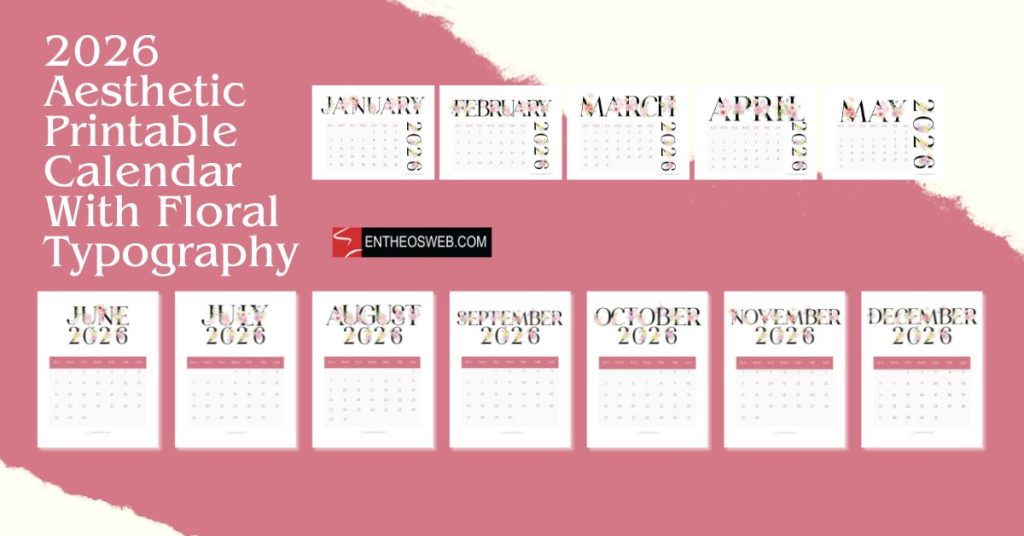 floral typography calendar 2026 | EntheosWeb