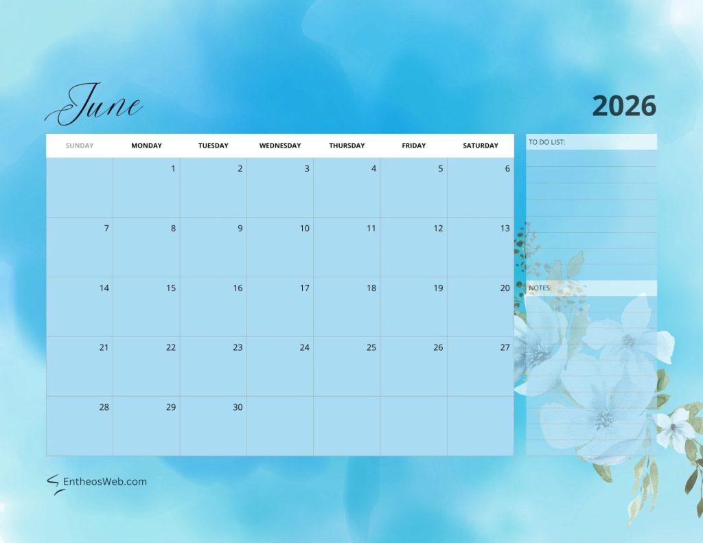 June 2026 Calendar Printables | EntheosWeb