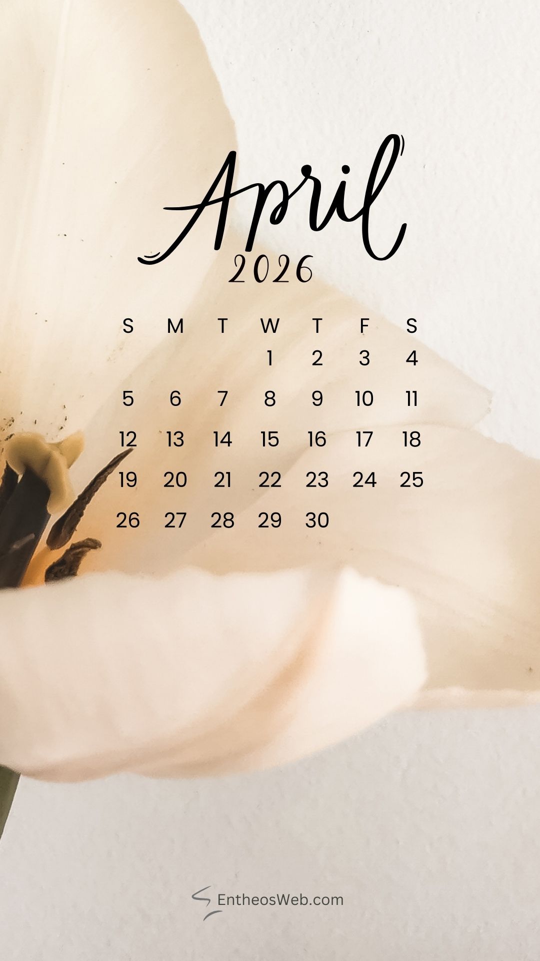 April 2026 Phone Wallpaper Calendar | EntheosWeb