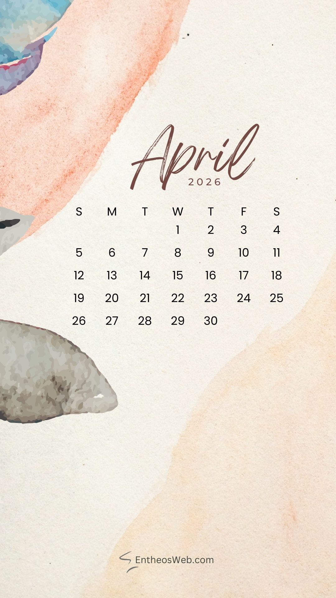 April 2026 Phone Wallpaper Calendar | EntheosWeb