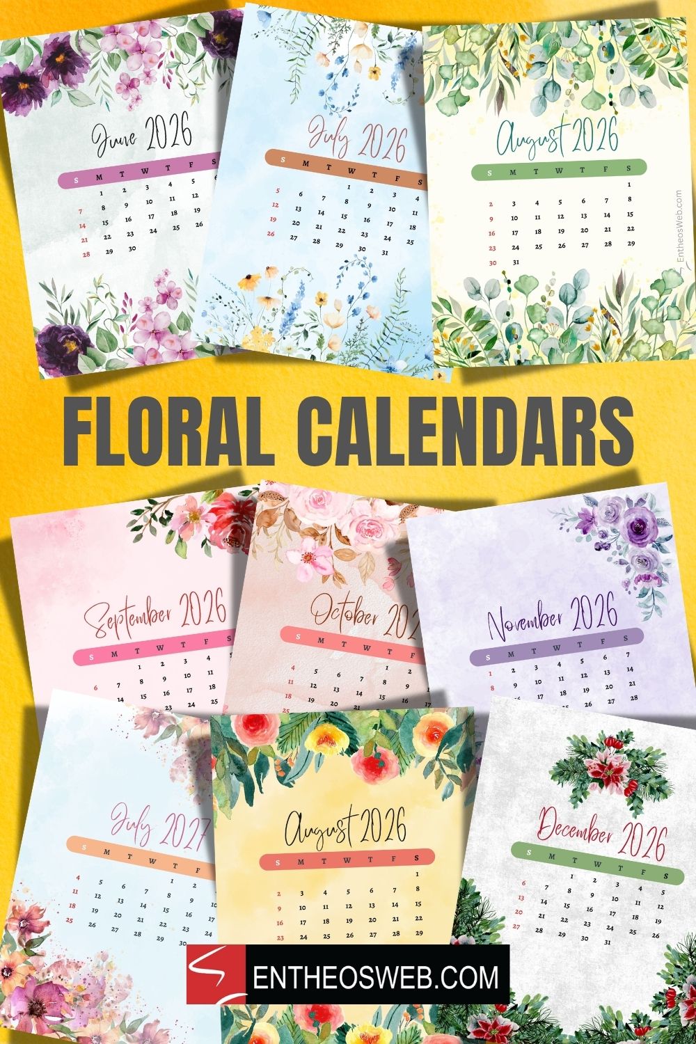 2026 Monthly Floral Calendar PDF Printables | EntheosWeb