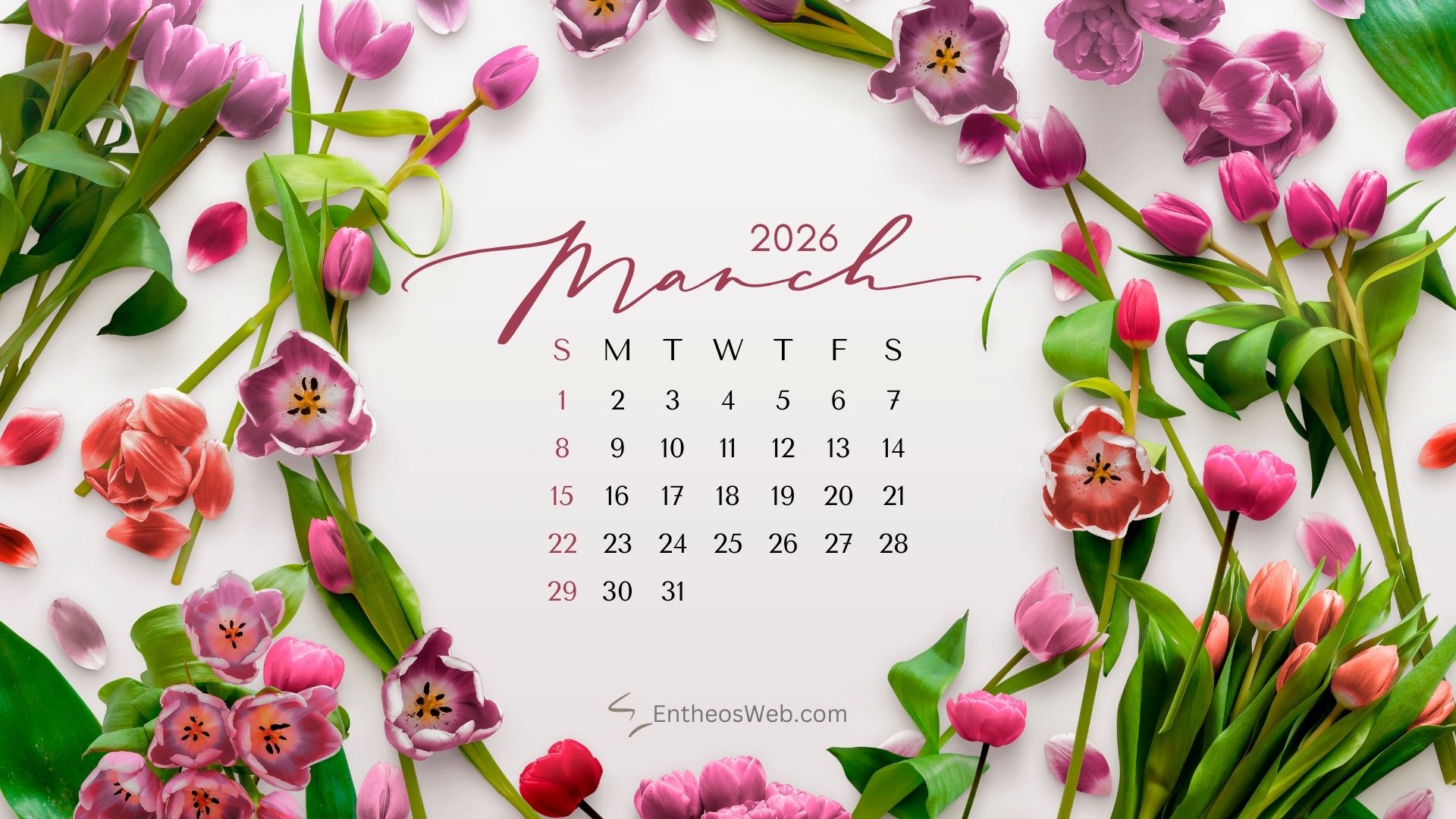 March 2026 Calendar Desktop Wallpaper | EntheosWeb