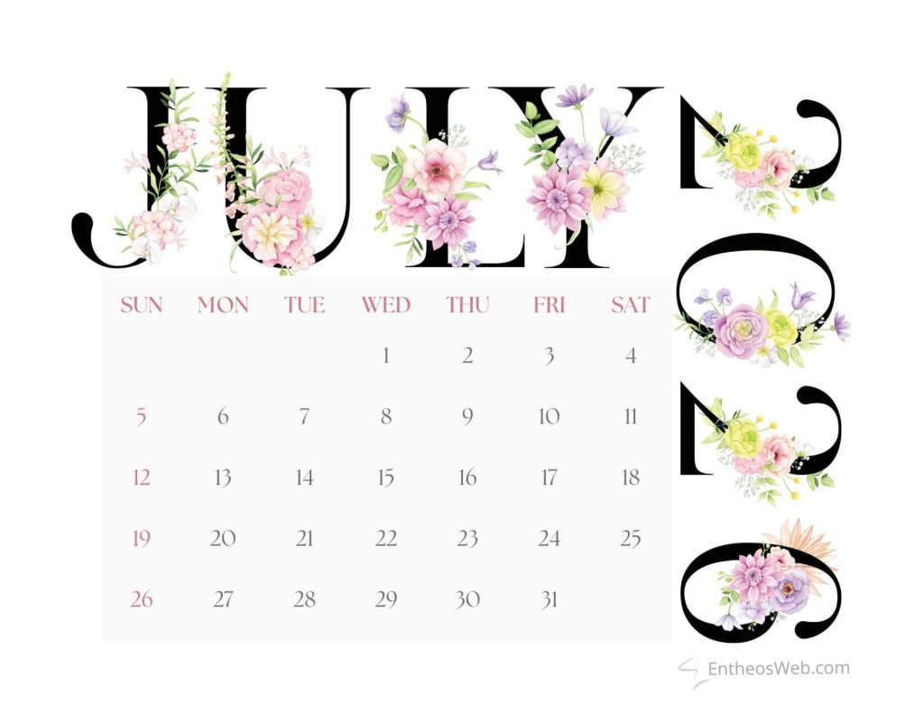 July 2026 Calendar Printables – 150+ Free Designs | EntheosWeb