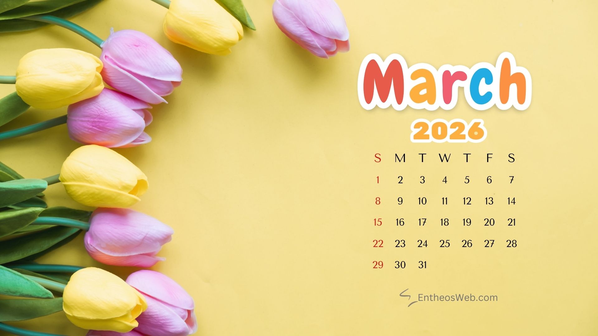 March 2026 Calendar Desktop Wallpaper | EntheosWeb