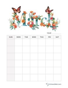 March Blank Calendar Planner Printables | EntheosWeb