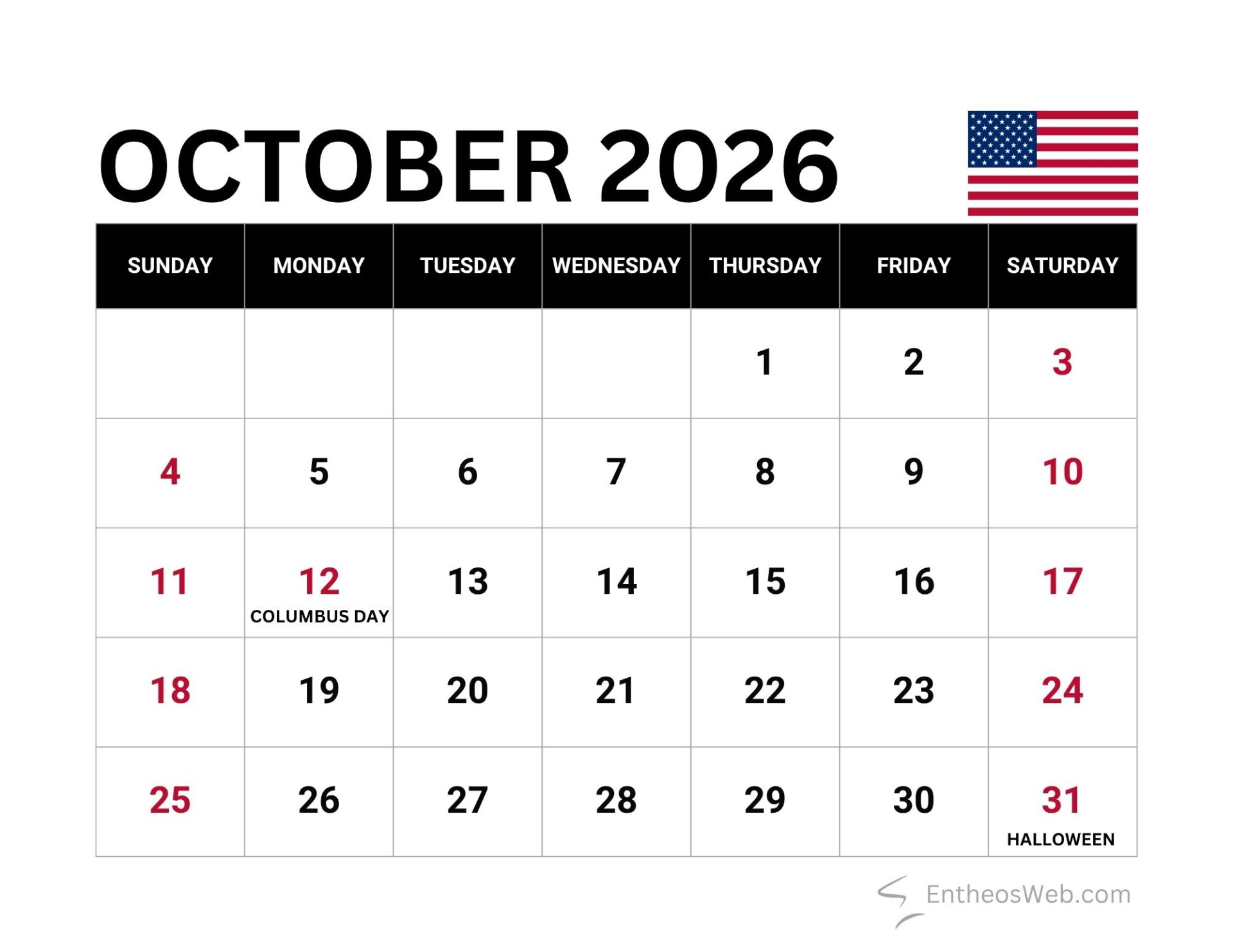 2026 Printable Calendar with Holidays and Observances (Full Year ...