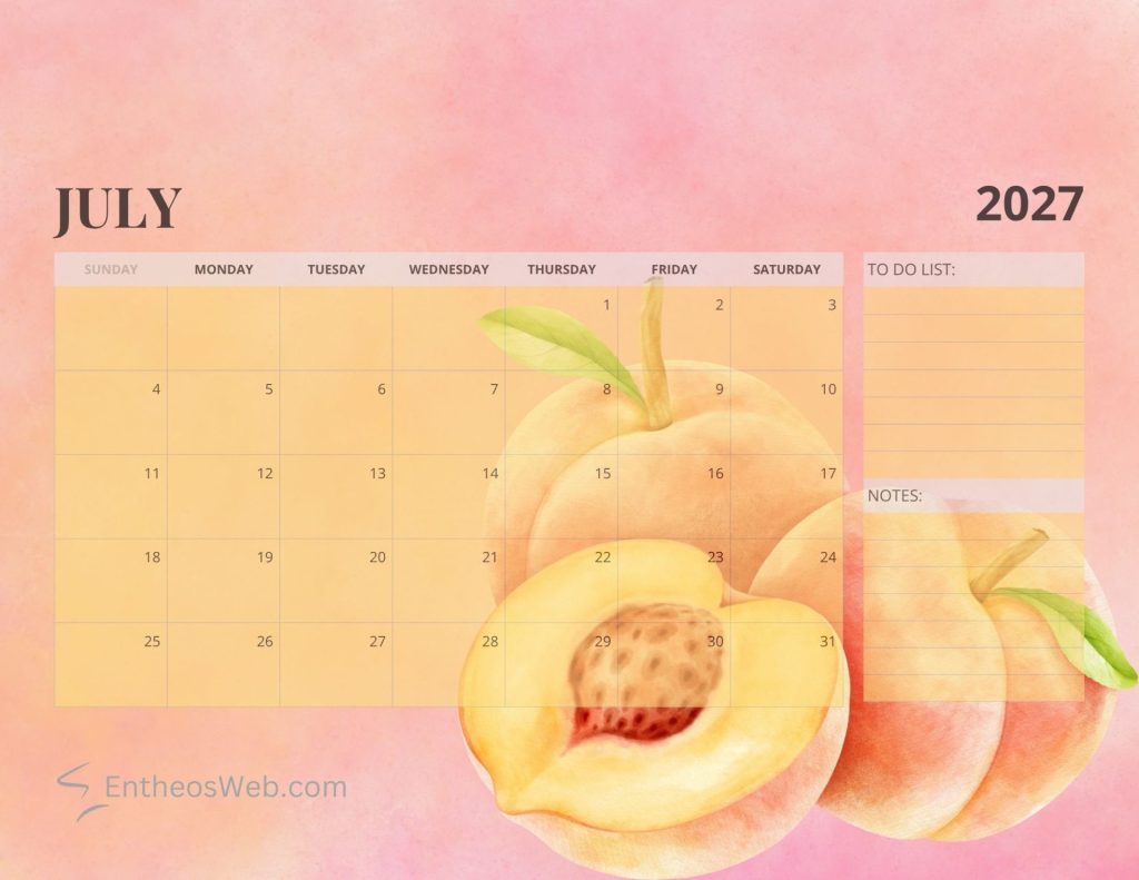 2027 Monthly Calendar – Fruit Themed | EntheosWeb