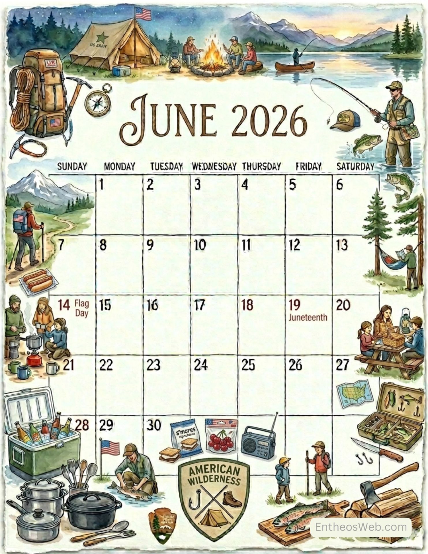June 2026 Calendars with Holidays and Observances (US) | EntheosWeb