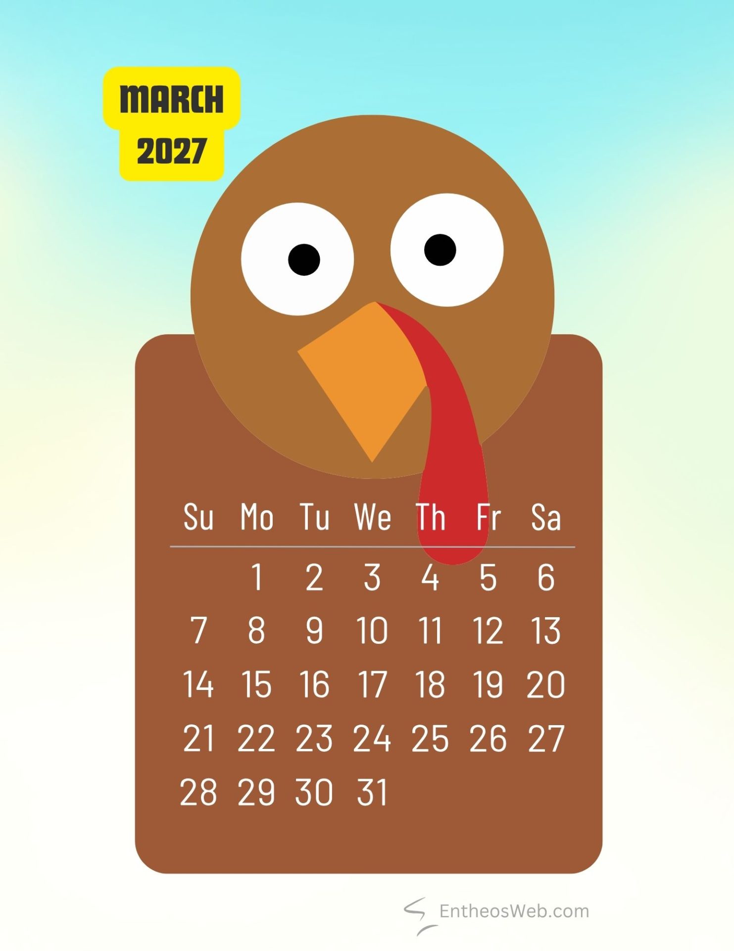2027 Printable Cute Birds Monthly Calendar | EntheosWeb