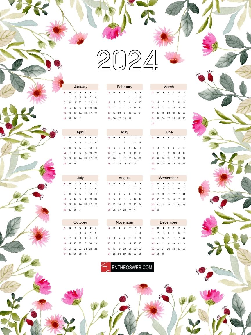 Free 2024 Calendar Poster Printable PDF | EntheosWeb